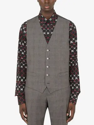 Dolce & Gabbana Glen Plaid Wool Waistcoat - Grey