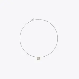 Tory Burch Icon Pavé Pendant Necklace Tory Silver/olive