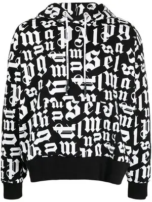 Palm Angels Broken Monogram Hoodie - Black