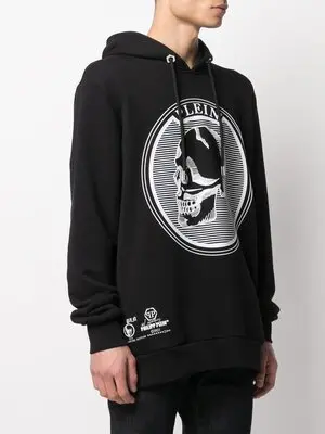 Philipp Plein Outline Skull Hooded Longline Sweatshirt