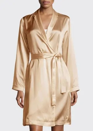 La Perla Silk Long-Sleeve Short Robe - Beige Stone