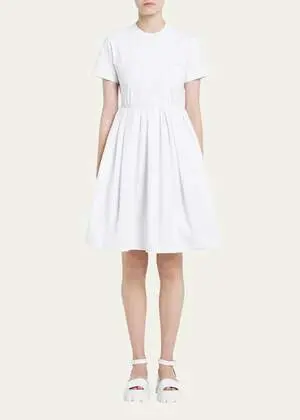 Prada Cutout-Back Cotton Jersey A-Line Dress - F0009bianco