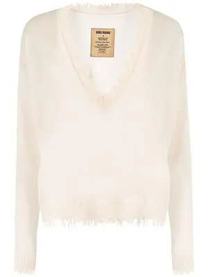 UMA WANG Cashmere V-neck Jumper - Neutrals