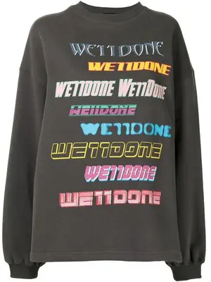 We11Done Oversized Logo Print Sweatshirt - Grey