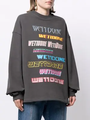 We11Done Oversized Logo Print Sweatshirt - Grey