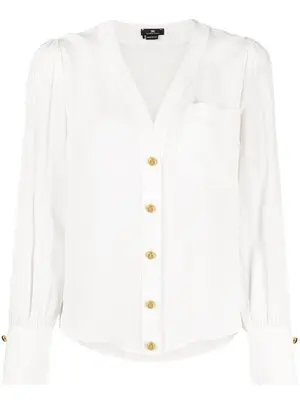 Elisabetta Franchi V-neck Long-sleeve Blouse - White