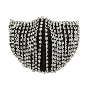 AREA Crystal Fringe Mask Accessory In Metallic Silver
