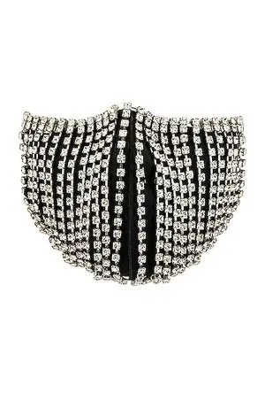 AREA Crystal Fringe Mask Accessory In Metallic Silver