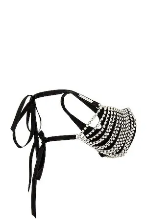 AREA Crystal Fringe Mask Accessory In Metallic Silver