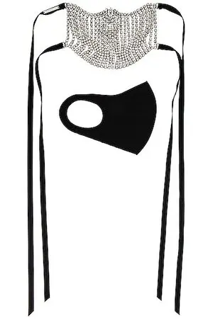 AREA Crystal Fringe Mask Accessory In Metallic Silver