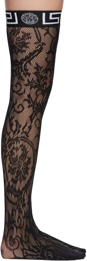 Versace Versace Underwear Black Lace Greca Border Stockings - A1008 Black