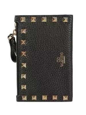Valentino Garavani Rockstud Coin Purse And Cardholder In Grainy Calfskin Leather - Black