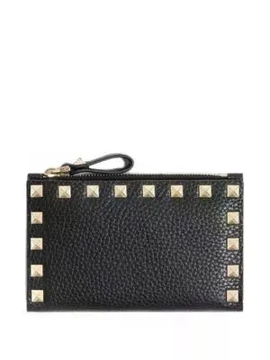 Valentino Garavani Rockstud Grainy Calfskin Card Holder With Zip - Black