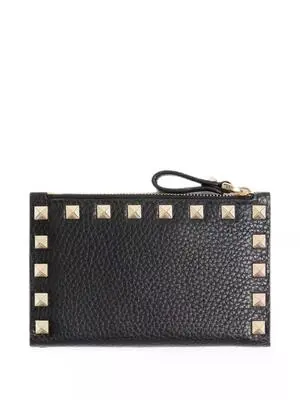 Valentino Garavani Rockstud Grainy Calfskin Card Holder With Zip - Black