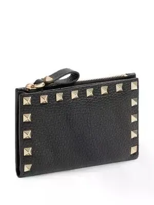 Valentino Garavani Rockstud Grainy Calfskin Card Holder With Zip - Black