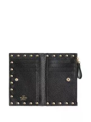 Valentino Garavani Rockstud Grainy Calfskin Card Holder With Zip - Black