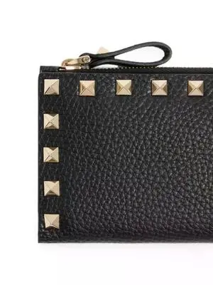 Valentino Garavani Rockstud Grainy Calfskin Card Holder With Zip - Black