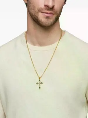 David Yurman 18kt Yellow Gothic Cross Diamond And Emerald Amulet