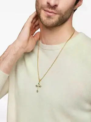 David Yurman 18kt Yellow Gothic Cross Diamond And Emerald Amulet