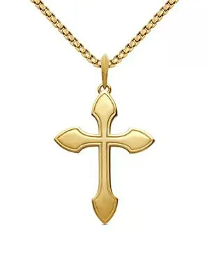 David Yurman 18kt Yellow Gothic Cross Diamond And Emerald Amulet