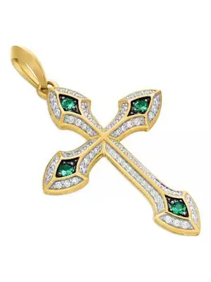 David Yurman 18kt Yellow Gothic Cross Diamond And Emerald Amulet