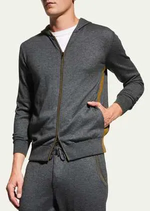 Loro Piana Loro Piana Cashmere-Cotton Zip-Front Hoodie - Mochi Stone