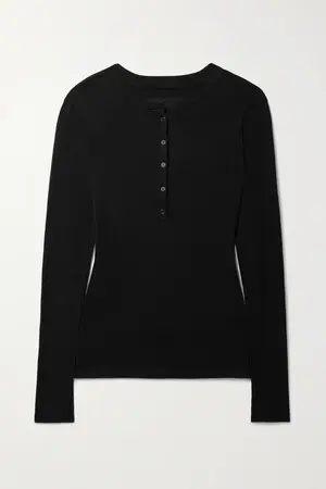 NILI LOTAN Jordan Ribbed Cotton-jersey Top - Black
