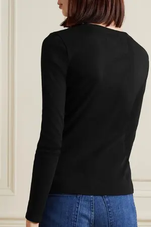 NILI LOTAN Jordan Ribbed Cotton-jersey Top - Black