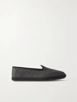 Loro Piana Venice Embroidered Cashmere-blend Flannel Slippers - Gray