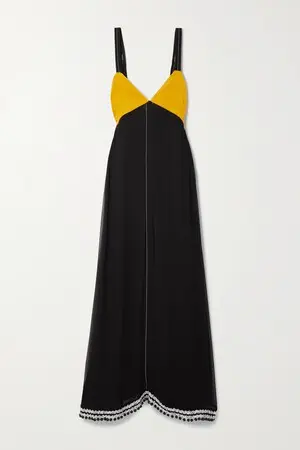 Proenza Schouler Beaded Crochet And Velvet-trimmed Silk-chiffon Maxi Dress - Black