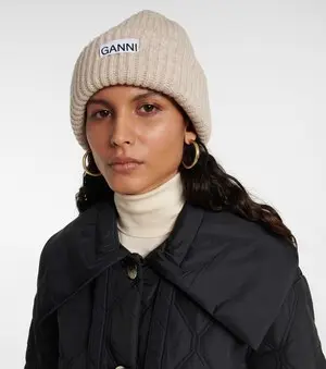 GANNI Wool-blend Beanie - Beige