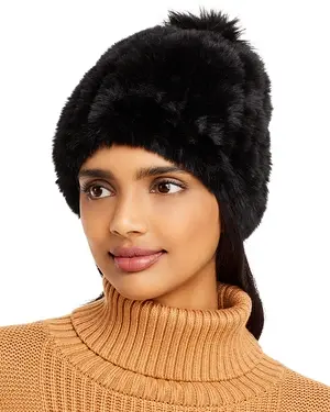 Surell Faux Fur Knit Beanie With Earmuffs - Black