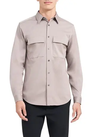 Theory Noll Structure Knit Button-up Shirt