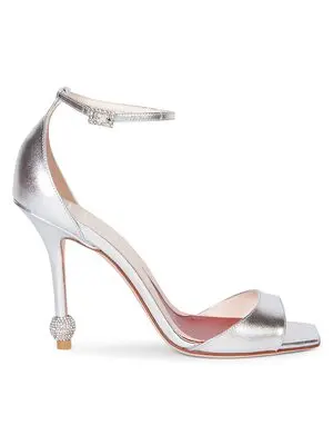 ROGER VIVIER ROGER VIVIER I Love Vivier Embellished-Heel Metallic Leather Sandals - Silver