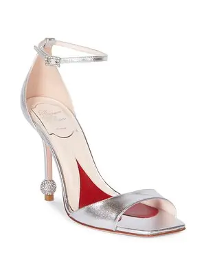 ROGER VIVIER I Love Vivier Embellished-heel Metallic Leather Sandals