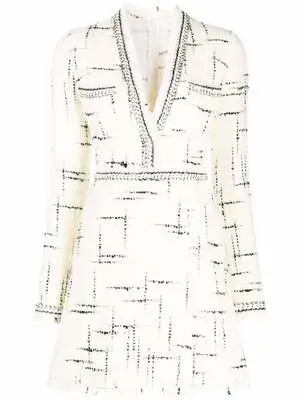 Giambattista Valli Tweed Knit Longsleeve Dress - White