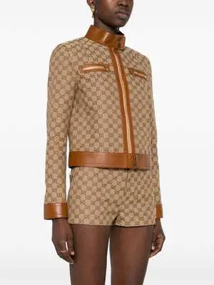 Gucci Gg-canvas Leather-trim Jacket