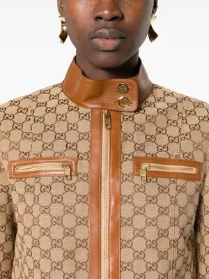 Gucci Gg-canvas Leather-trim Jacket