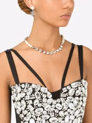 Dolce & Gabbana Dg Logo Pearl Embellished Drop Earrings