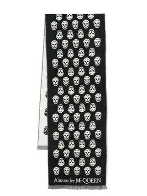 Alexander Mcqueen Skull Reversible Fringed Scarf - Black