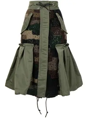 Sacai Camouflage Ruffle-hem Midi Skirt