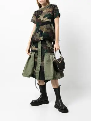 Sacai Camouflage Ruffle-hem Midi Skirt