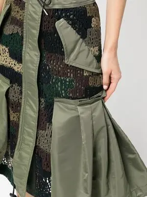 Sacai Camouflage Ruffle-hem Midi Skirt