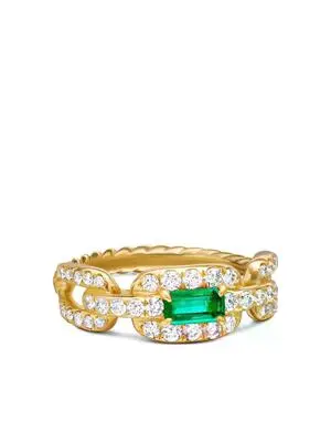 David Yurman 18kt Yellow Stax Chain Link Emerald And Diamond Ring - Gold