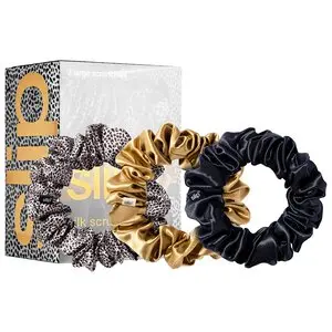 Slip Slip Large Slipsilk Scrunchies Set Of 3 Leopard, Black, Caramel