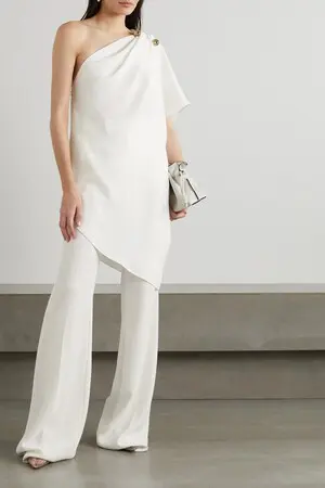 Elie Saab One-sleeve Draped Crepe Top