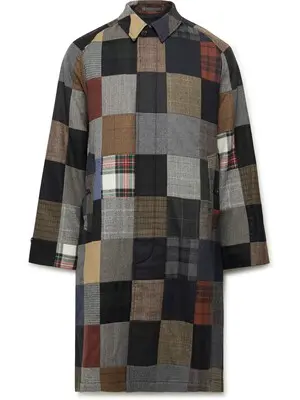 BEAMS Balmacaan Patchwork Wool-blend Coat