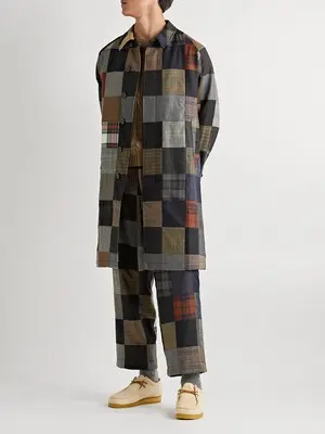 BEAMS Balmacaan Patchwork Wool-blend Coat