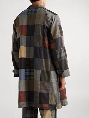BEAMS Balmacaan Patchwork Wool-blend Coat