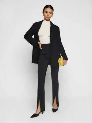 REFORMATION Fletcher High Rise Slim Fit Short Pant With Slit - Black